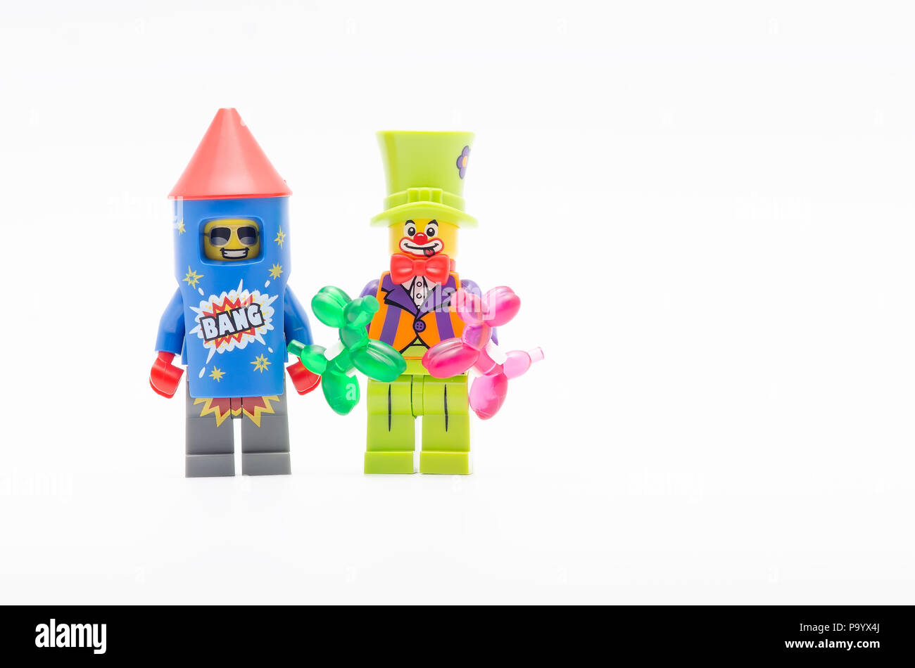 lego firework guy and party clown. Lego minifigures are manufactured by ...