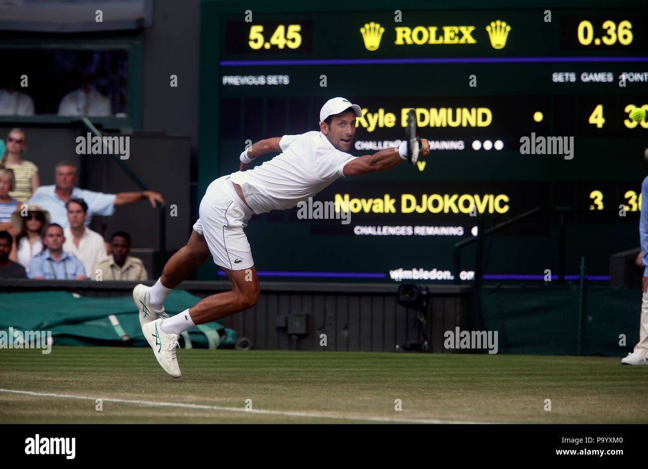 London, England - July 7, 2018. Wimbledon Tennis: Novak Djokovic during ...