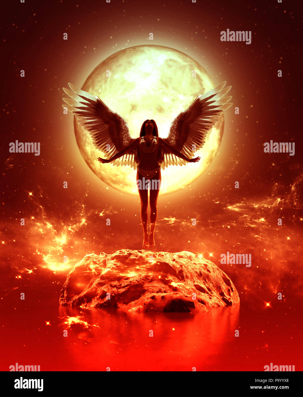 3d illustration of an Angel in heaven land,Mixed media for book ...