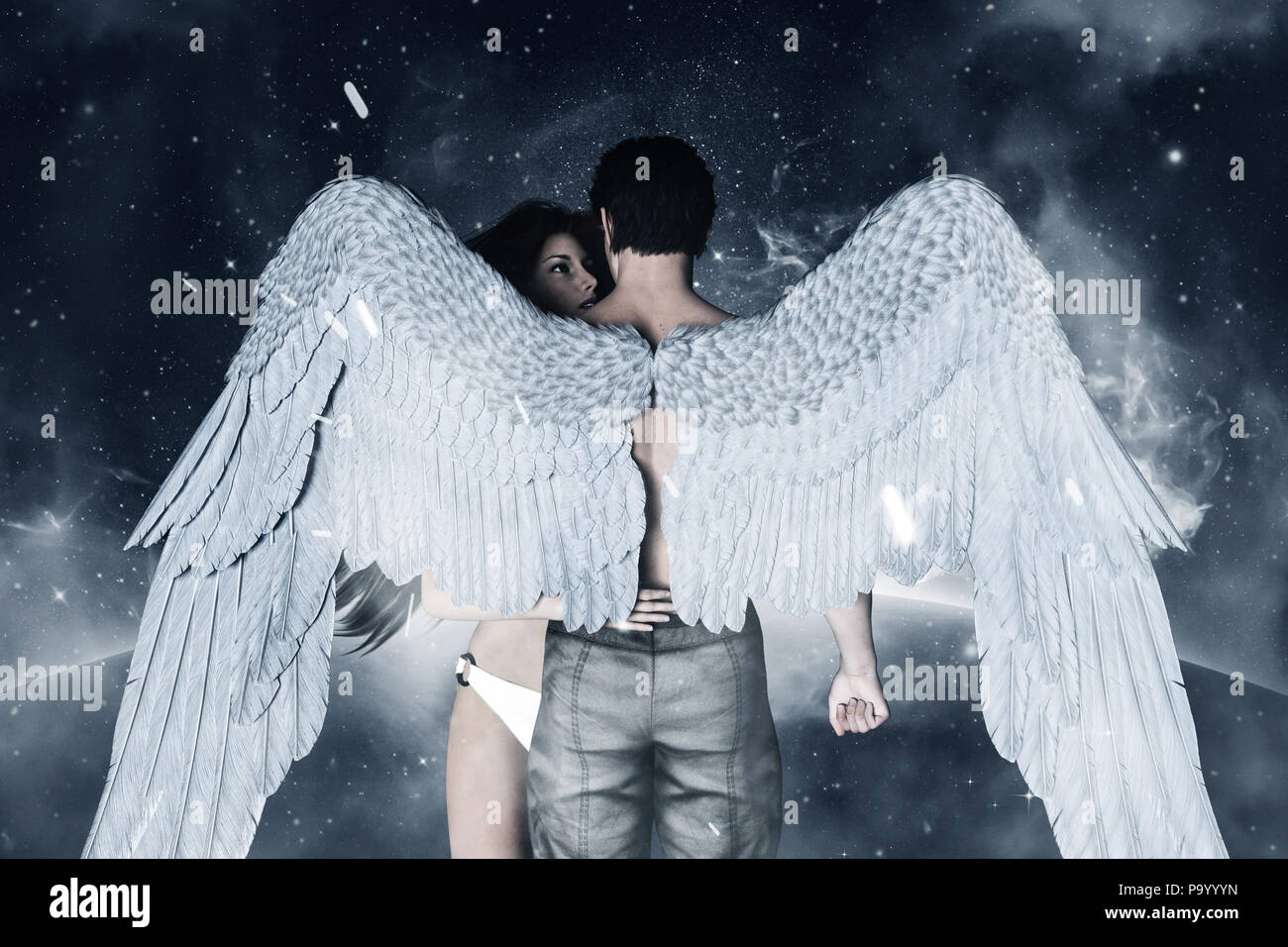 3d illustration of an Angels in heaven land,Mixed media for book ...