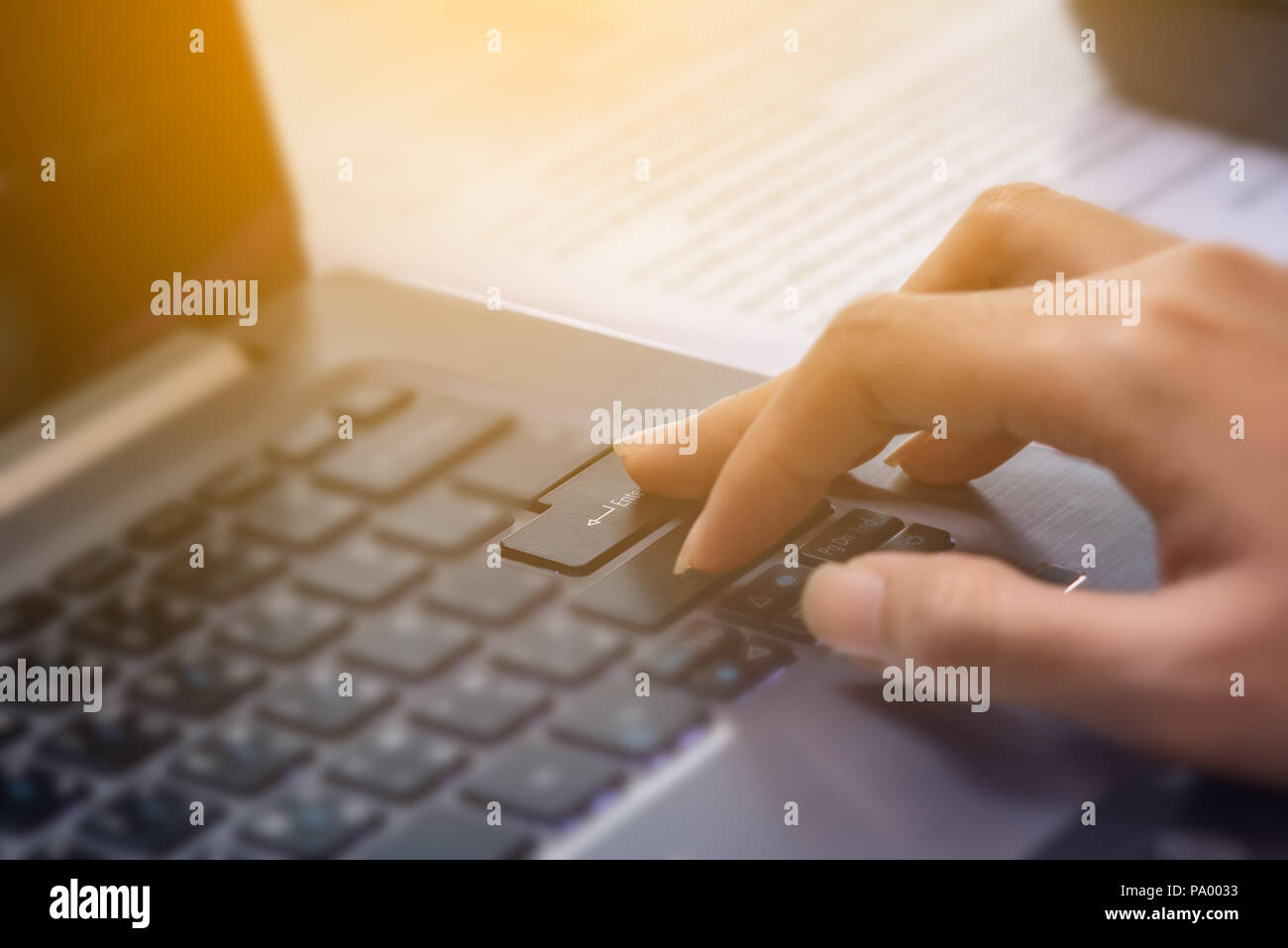 Close up female finger on the enter key, Enter on keyboard Stock Photo ...