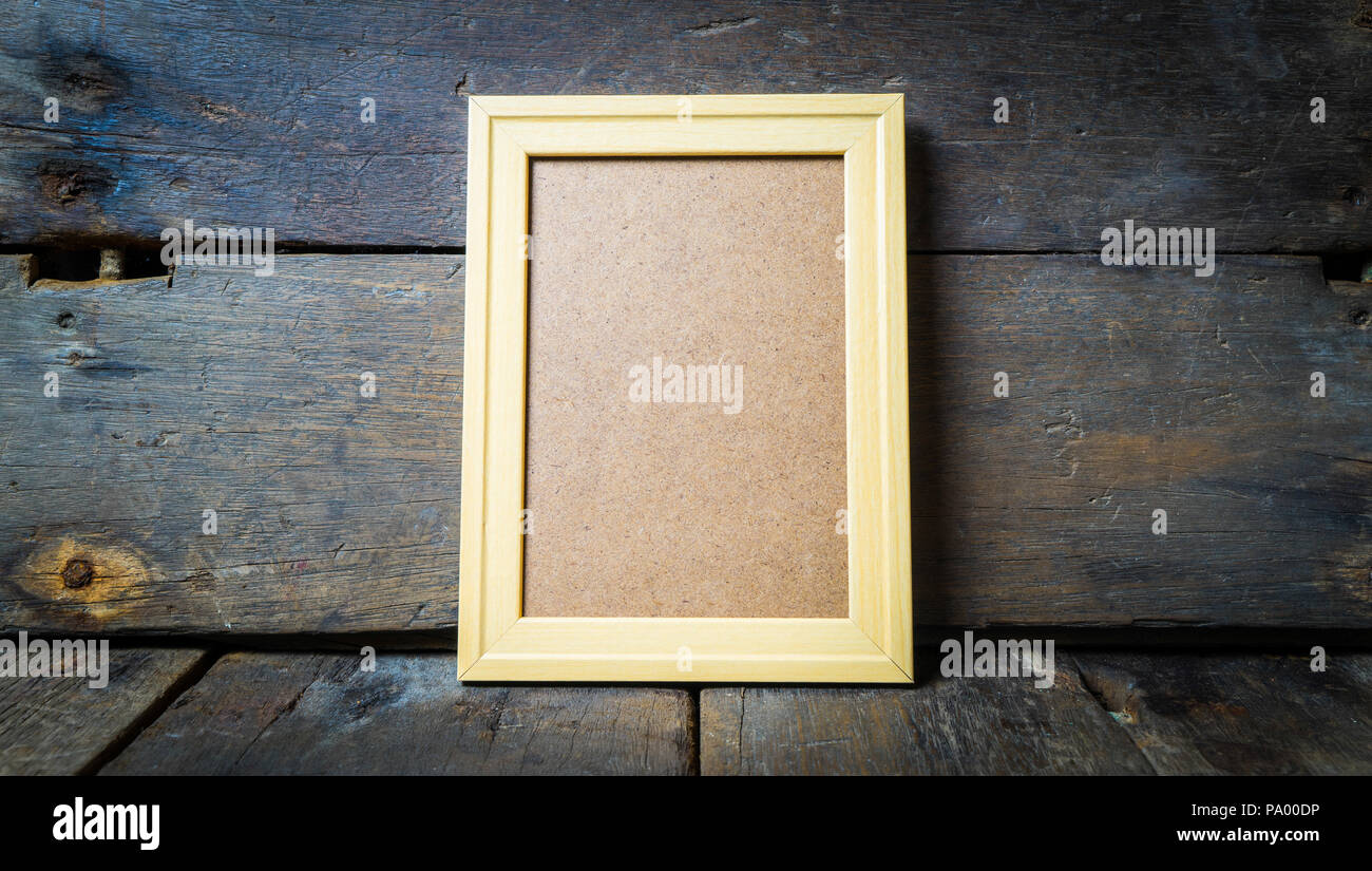 Wooden Picture frame on Rustic background template Stock Photo - Alamy