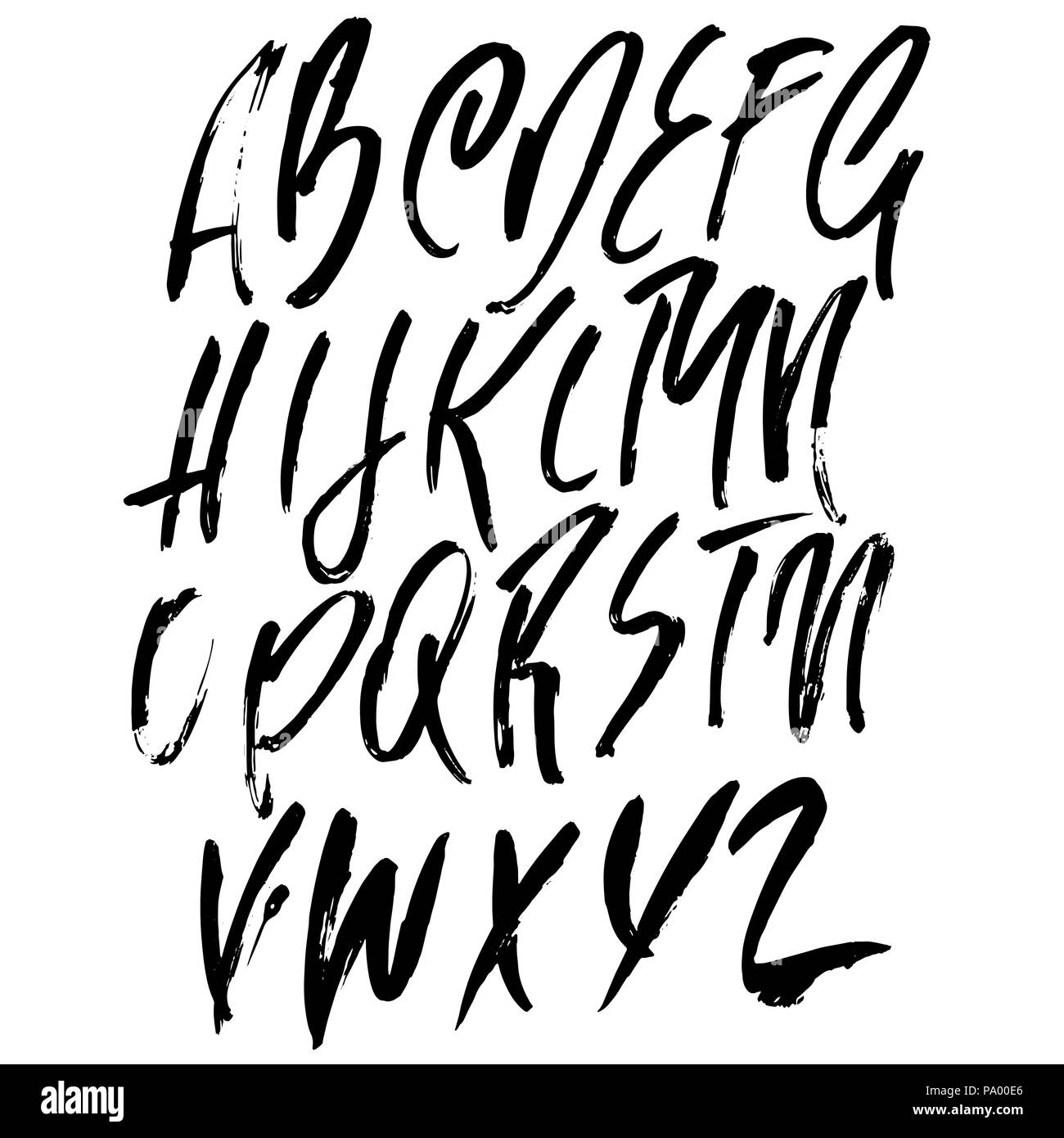 Hand drawn dry brush lettering. Grunge style alphabet. Handwritten font ...