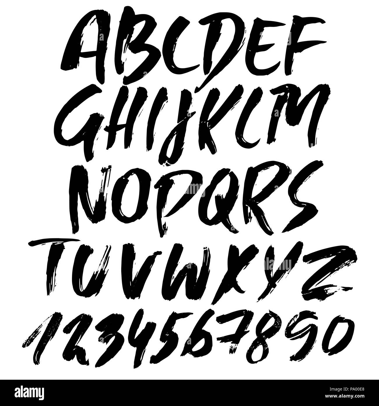 Hand drawn dry brush lettering. Grunge style alphabet. Handwritten font ...