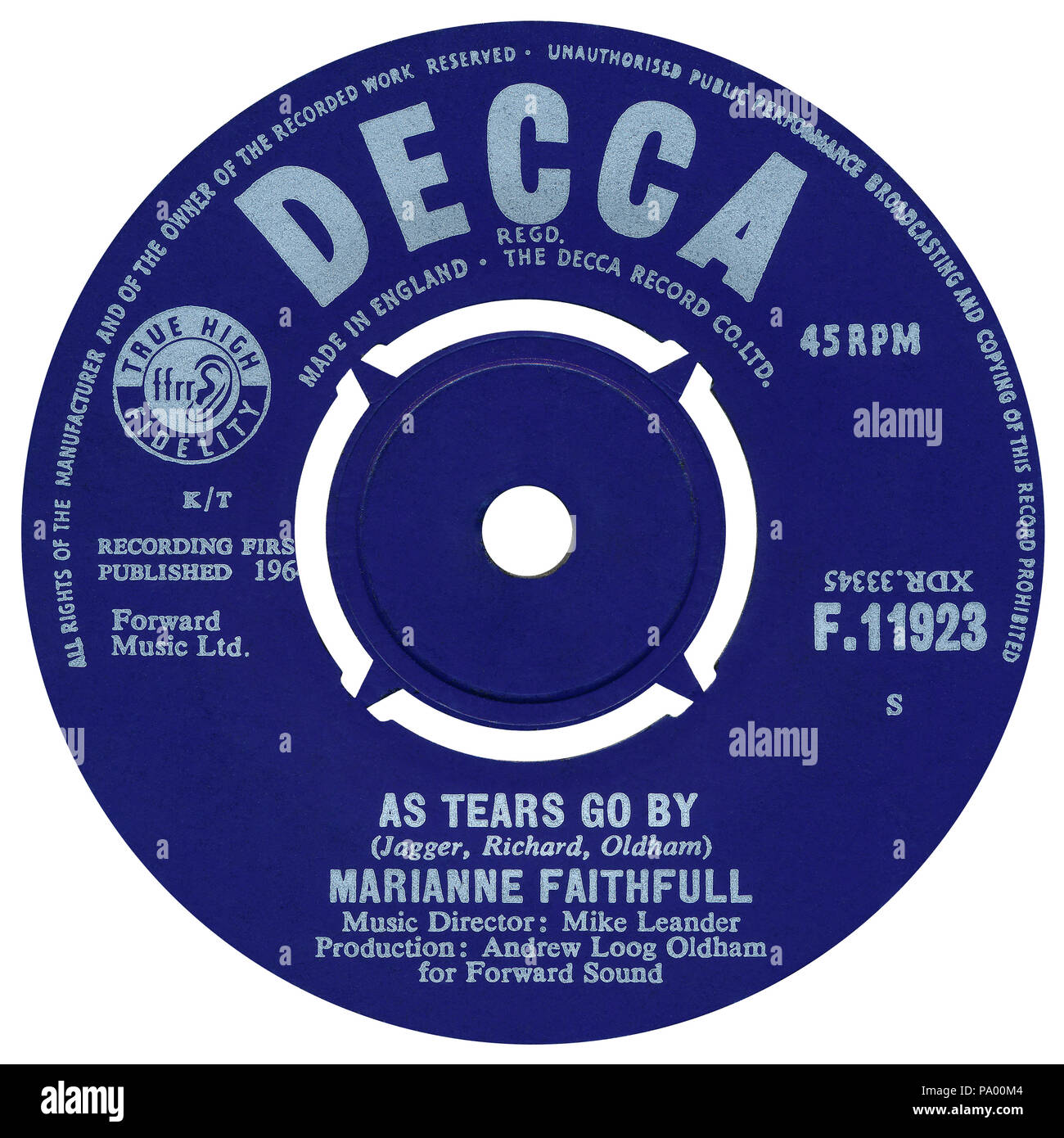 UK 45 rpm 7" single of As Tears Go By by Marianne Faithfull on the ...