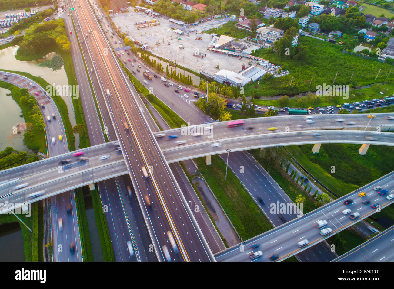 Intersection city cross road with car movement aerial view Stock Photo ...
