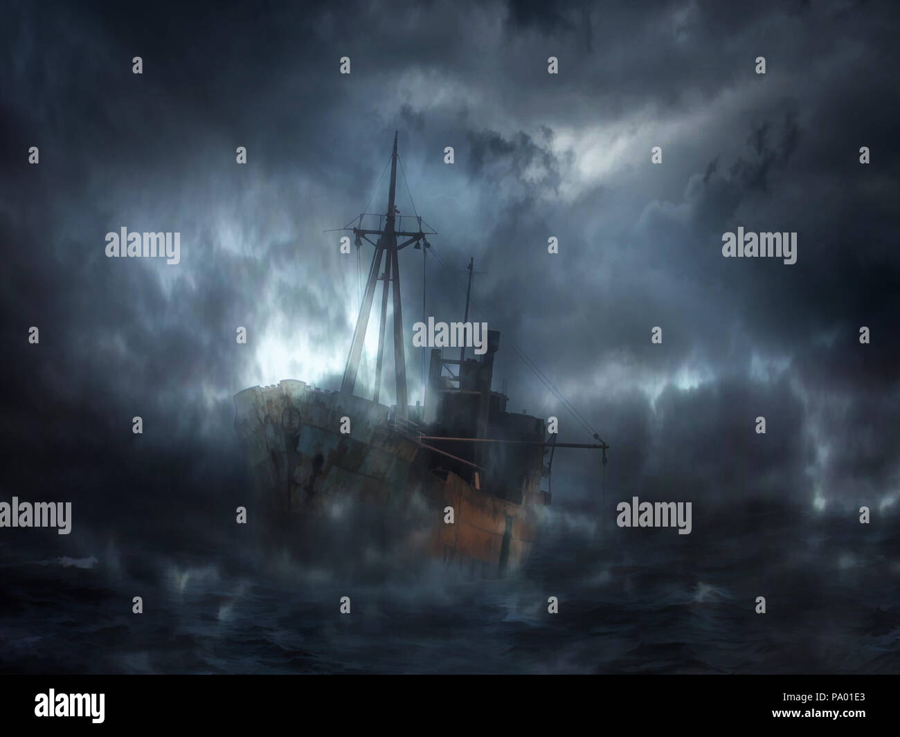 Digital illustration art. The ghost dark ship Stock Photo - Alamy