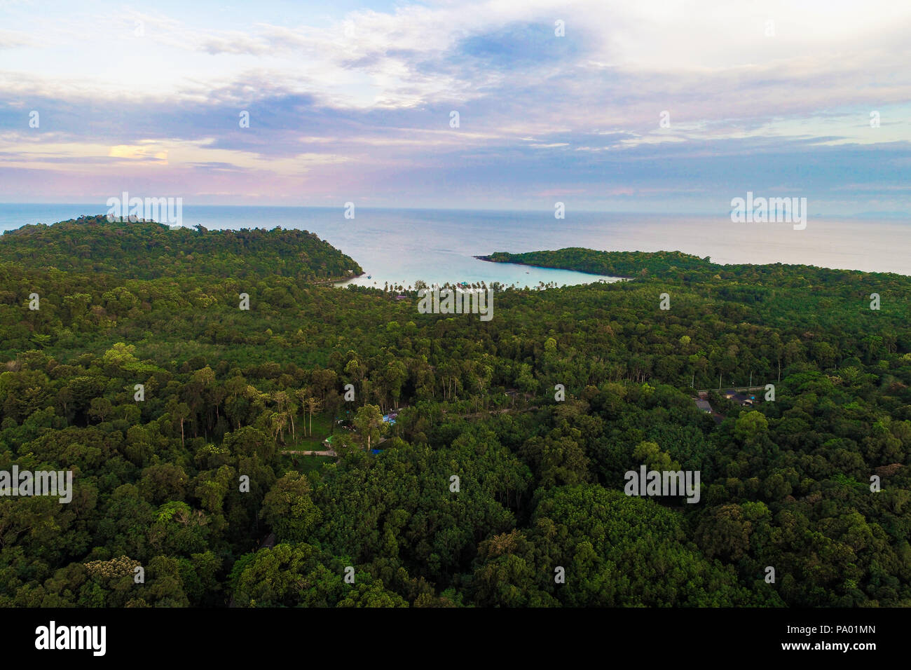 Seashore blue ocean with green tree forest aerial view Stock Photo - Alamy