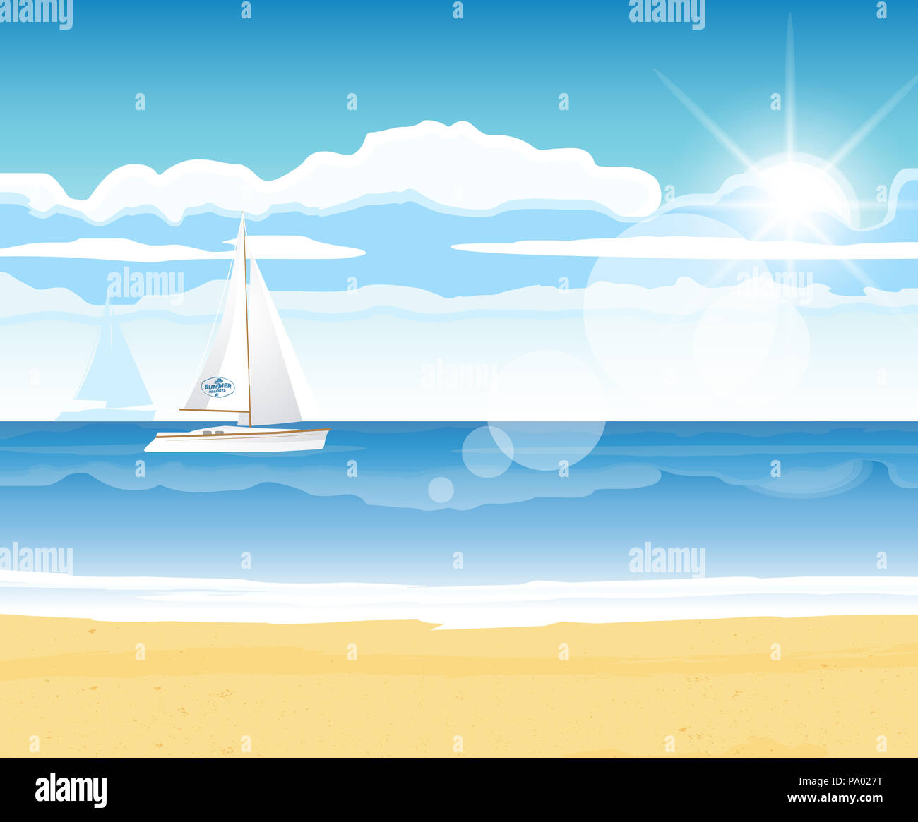 Sea beach with a boat on the horizon for summer design Stock Photo - Alamy
