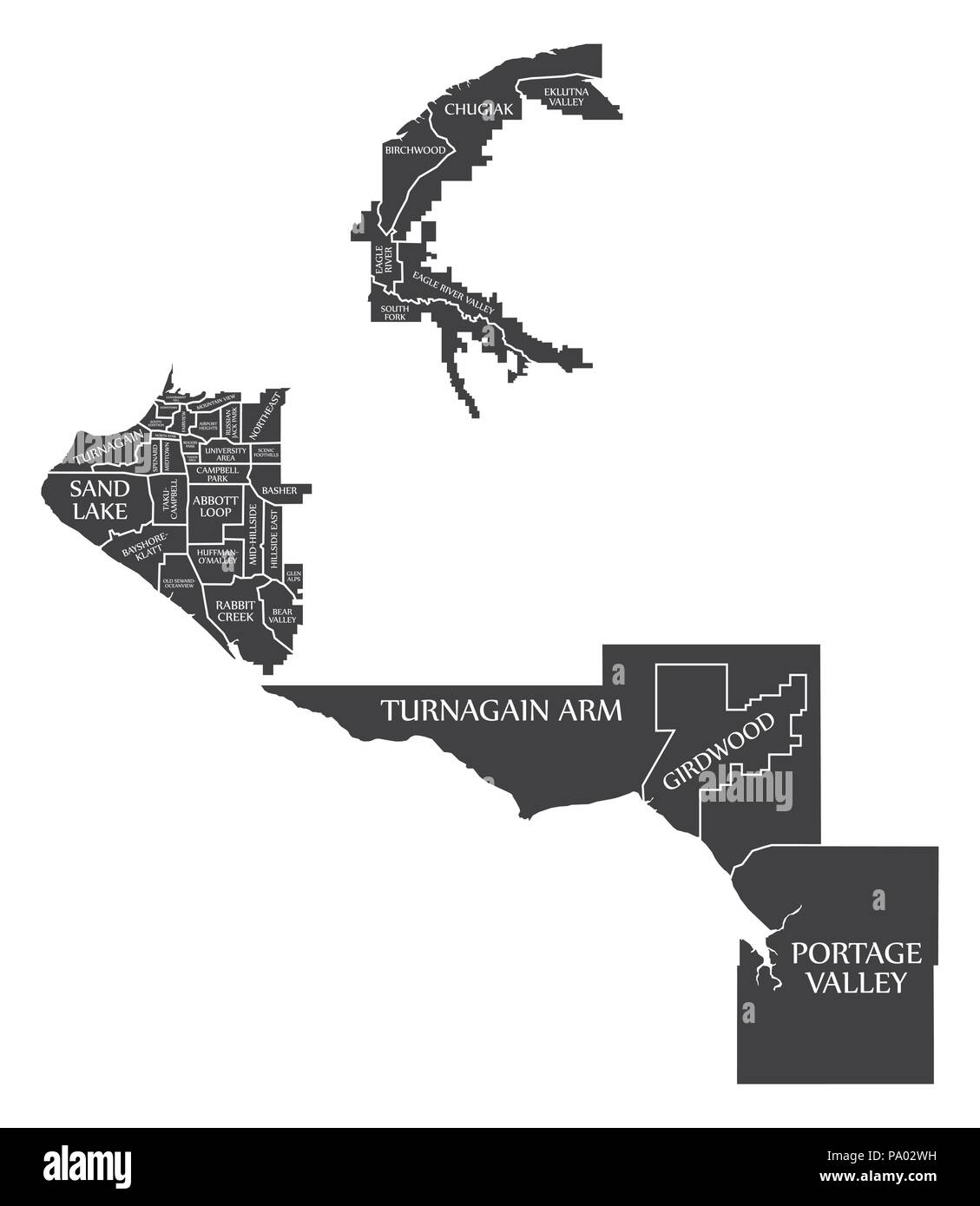 Anchorage Alaska city map USA labelled black illustration Stock Vector ...