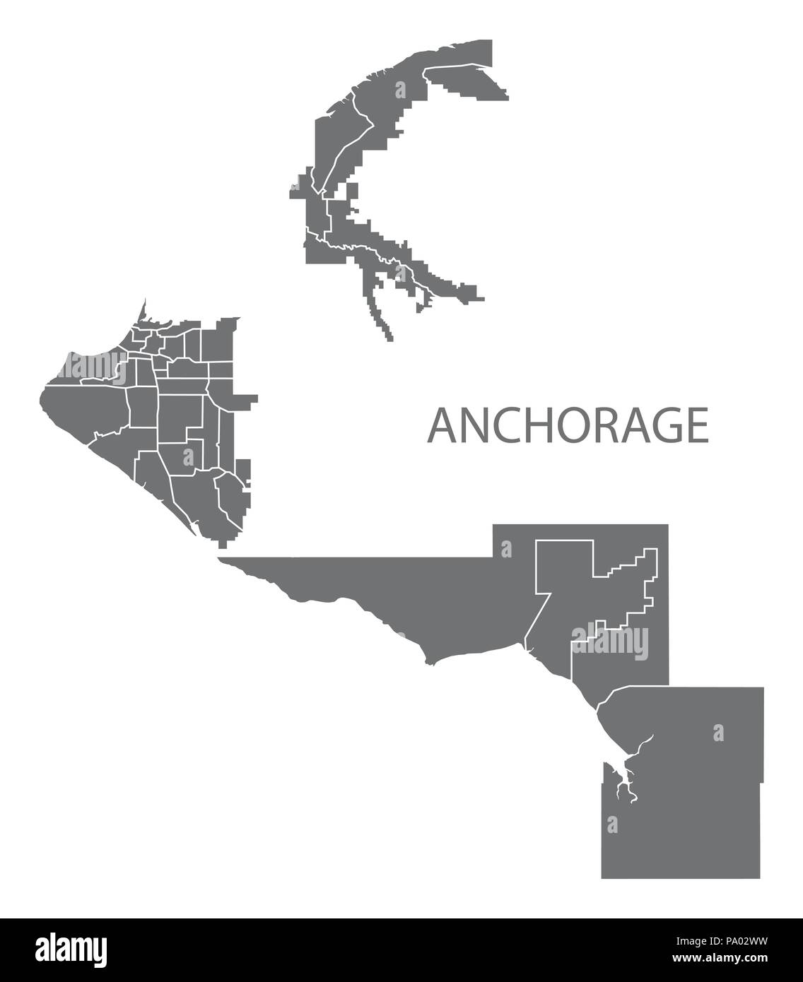 Anchorage Alaska city map with neighborhoods grey illustration ...
