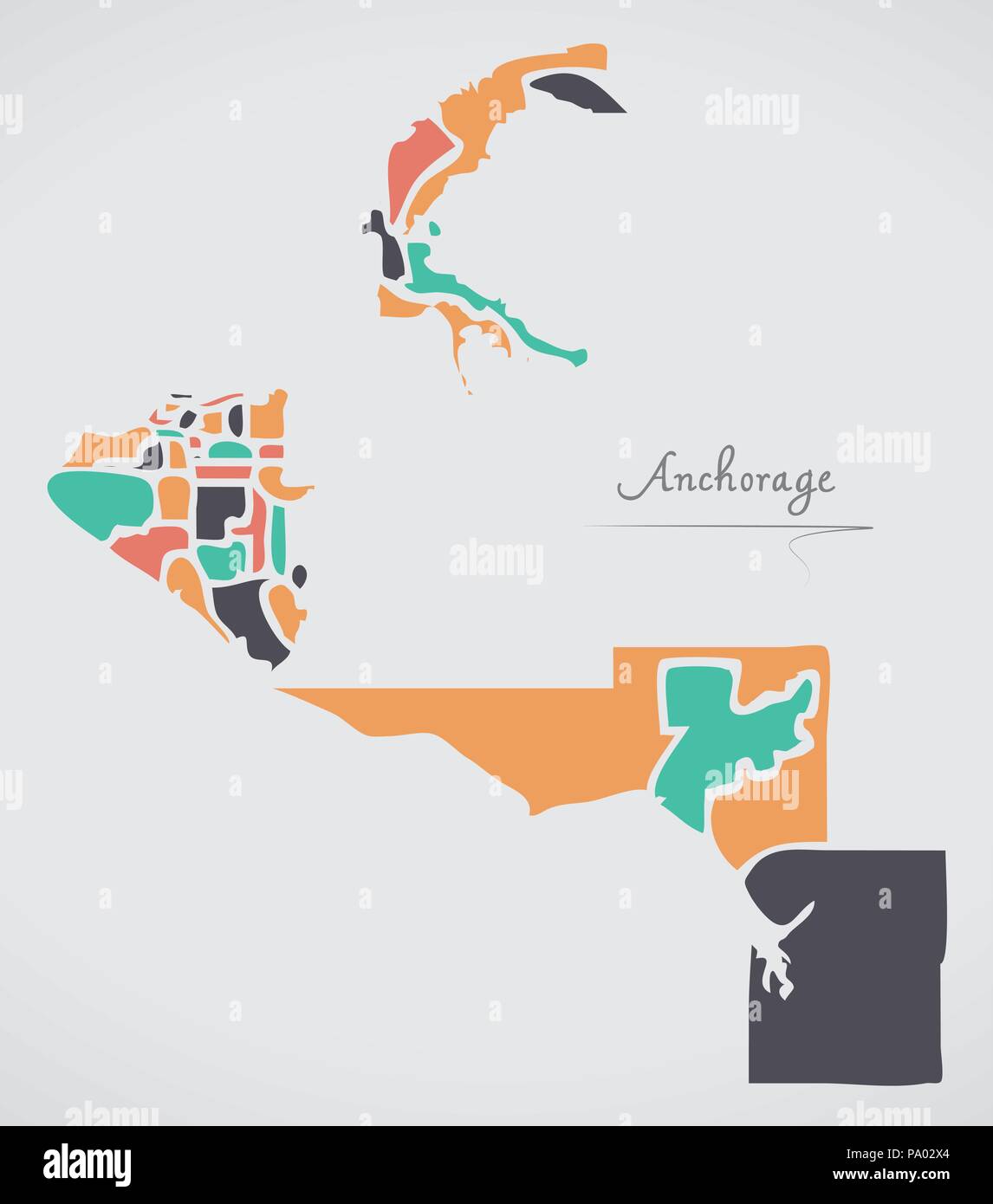 Anchorage Alaska Map with neighborhoods and modern round shapes Stock ...