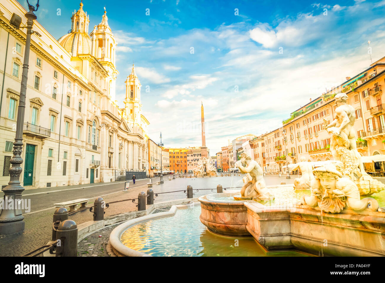 panoramic view of Piazza Navona in Rome with ancient fountain, Italy ...