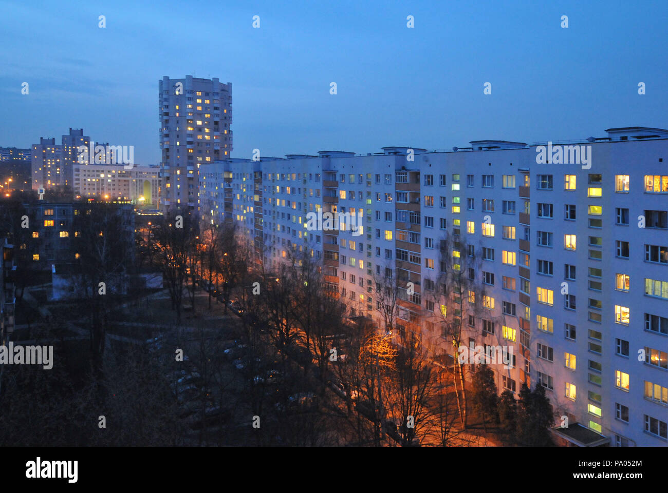 panel buildings at dusk in Minsk, Belarus Stock Photo - Alamy