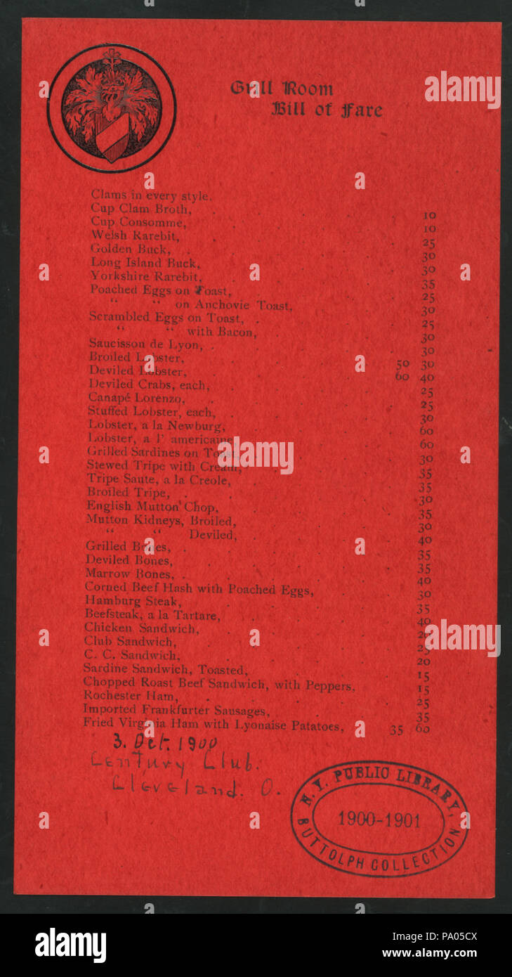 365 DAILY MENU (held by) (CENTURY CLUB ) (at) "GRILL ROOM (CLEVELAND,OH ...