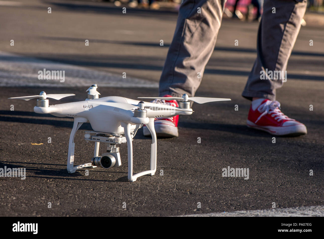 Drone is ready for take off to fly high in the air, to take photos and ...