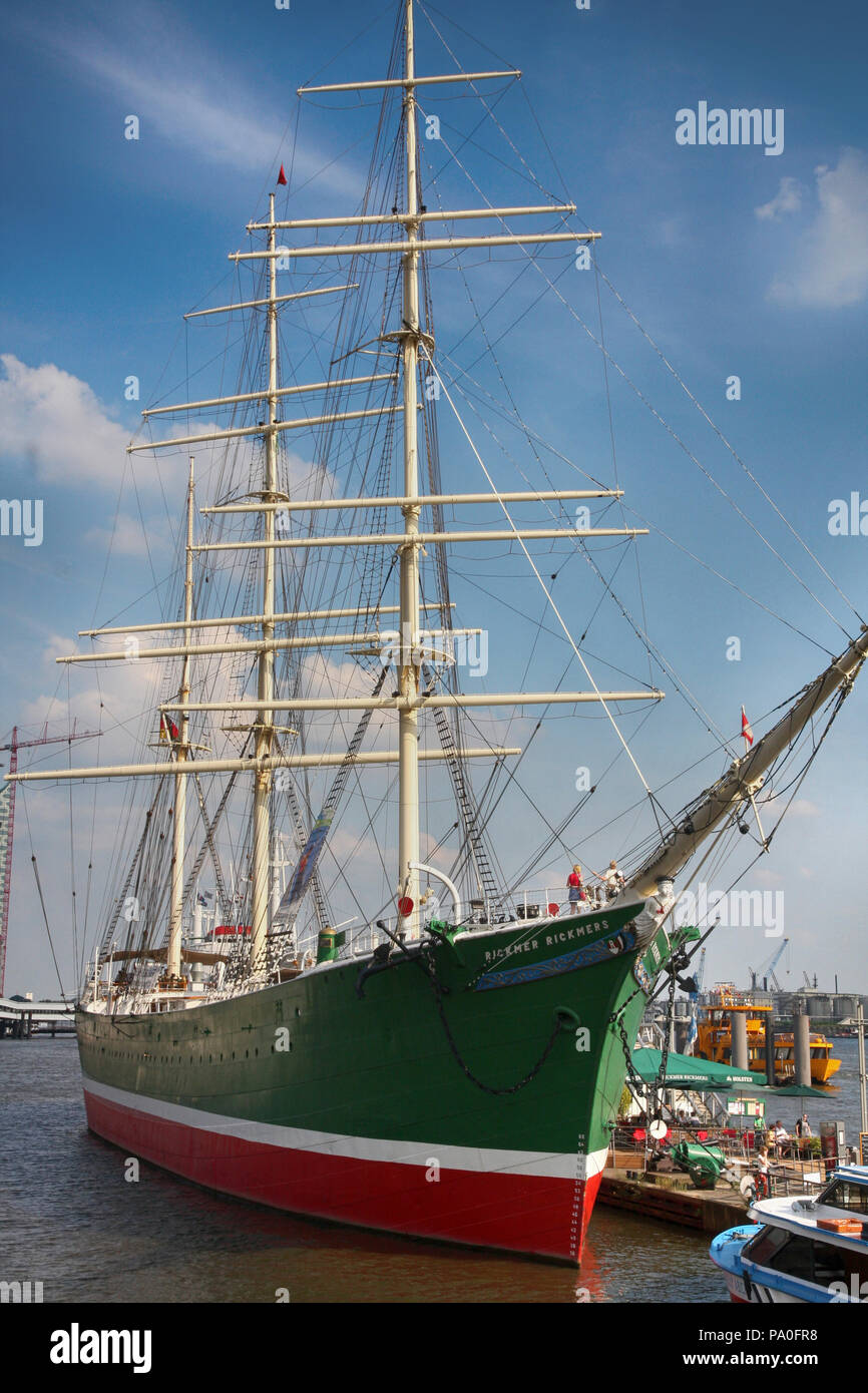 Hamburg, Germany - July 28, 2014: View of sailing ship Rickmer Rickmers ...