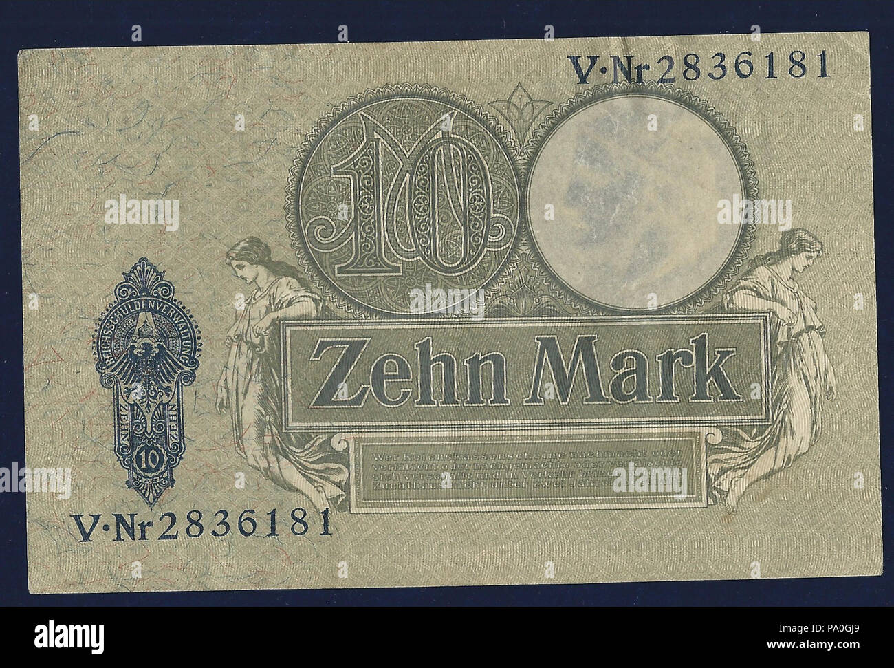 709 Germany 10 Mark 1906 Art Nouveau Banknote. Reverse Stock Photo - Alamy