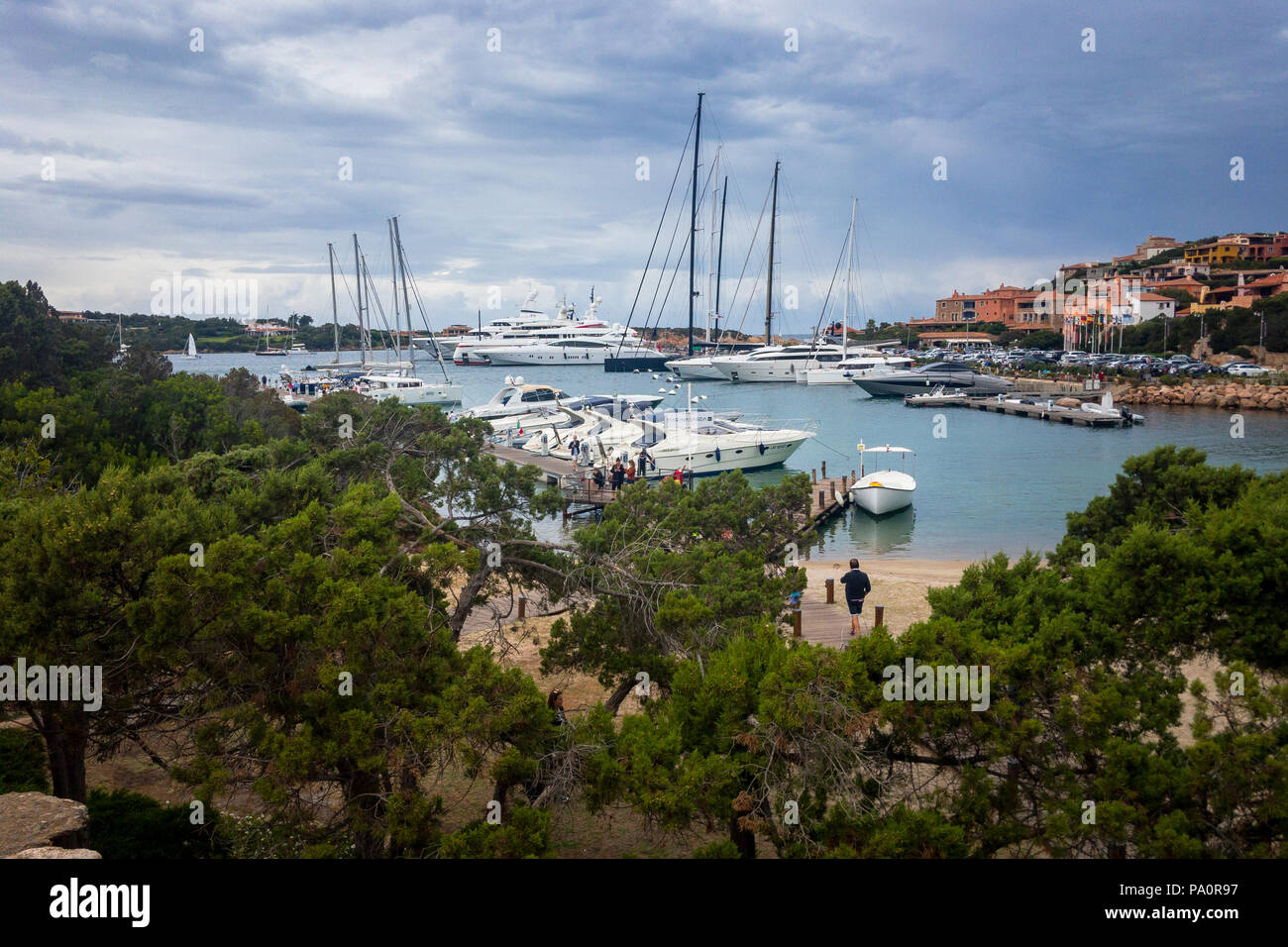 Porto Cervo, Italy – September 10, 2017: Panoramic view at harbor of ...