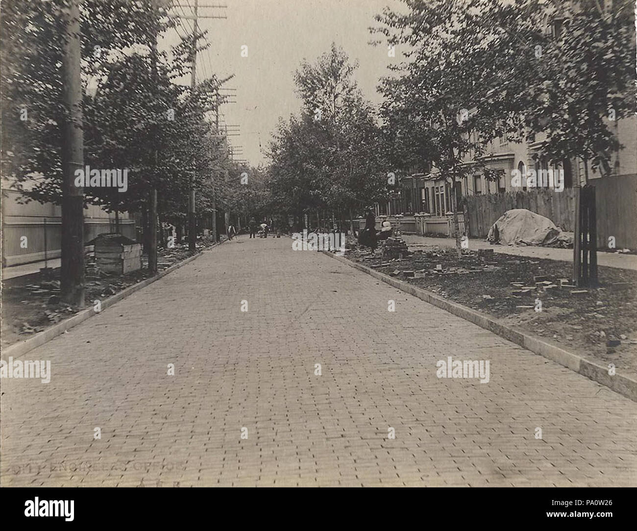 . English: First brick pavement Selby Street west from Sherbourne ...