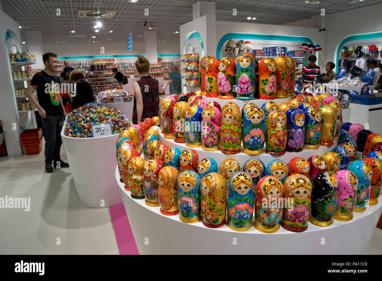 Matryoshka dolls on display at a souvenir shop in St.Petersburg,Russia ...