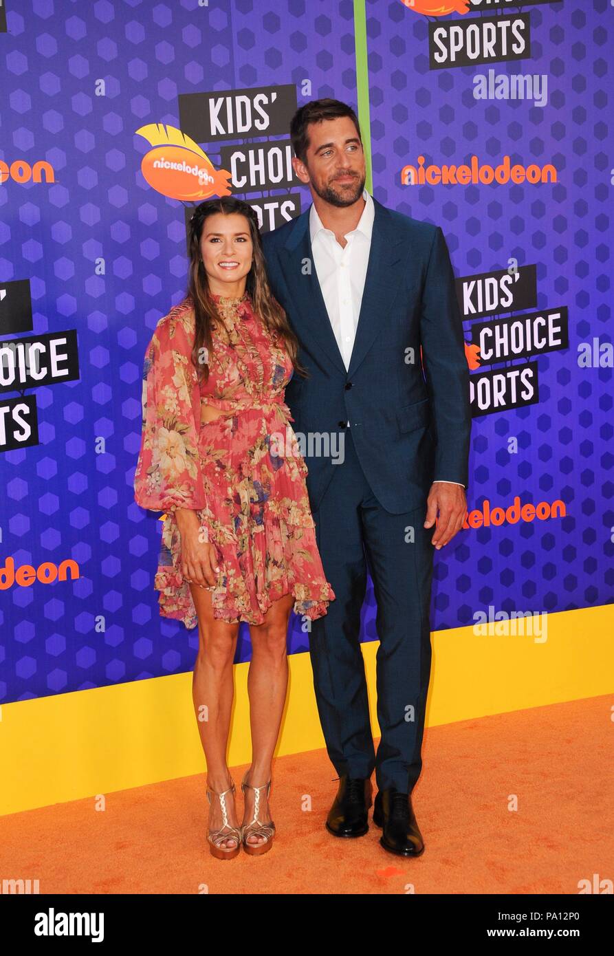 Santa Monica, CA. 19th July, 2018. Danica Patrick, Aaron Rodgers at ...