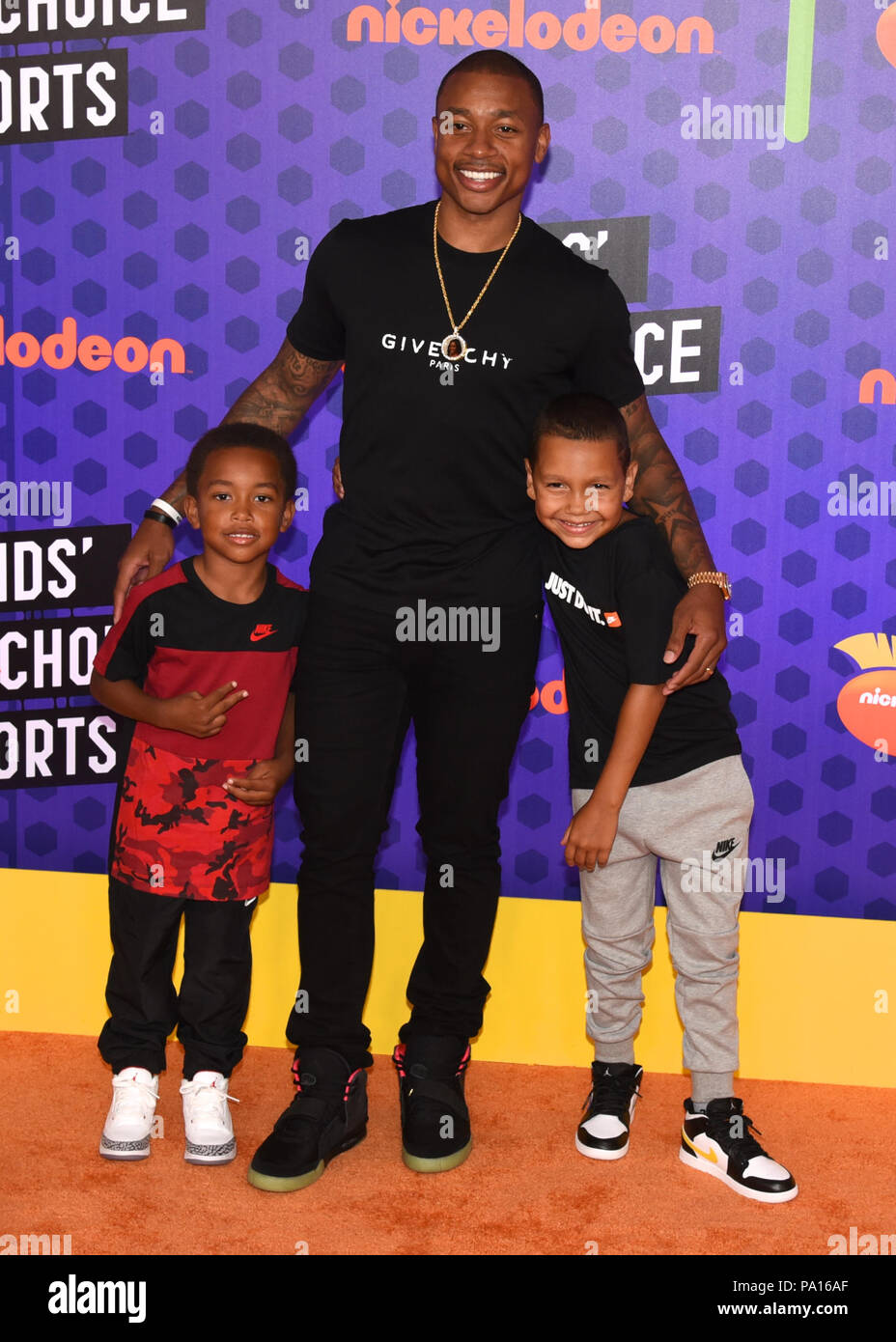 Santa Monica, USA. 19th July, 2018. Isaiah Thomas, Jaiden Thomas and ...