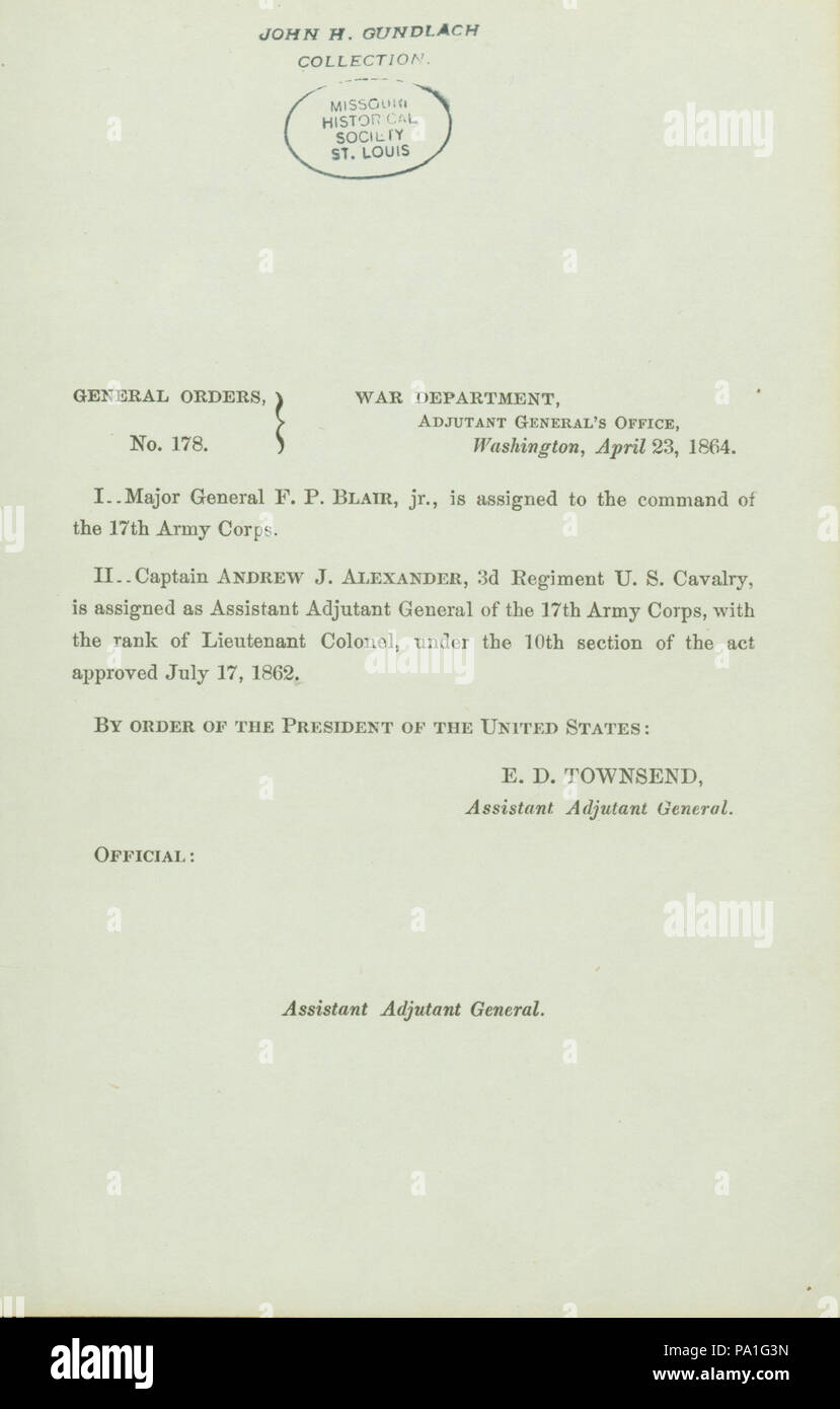 Historical document general orders hi-res stock photography and images ...