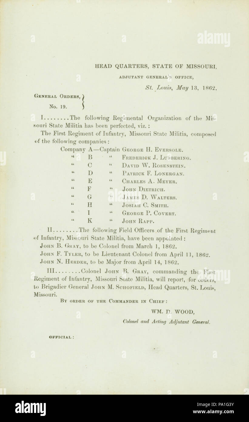 697 General Orders, No. 19, of Wm. D. Wood, Colonel and Acting Adjutant ...