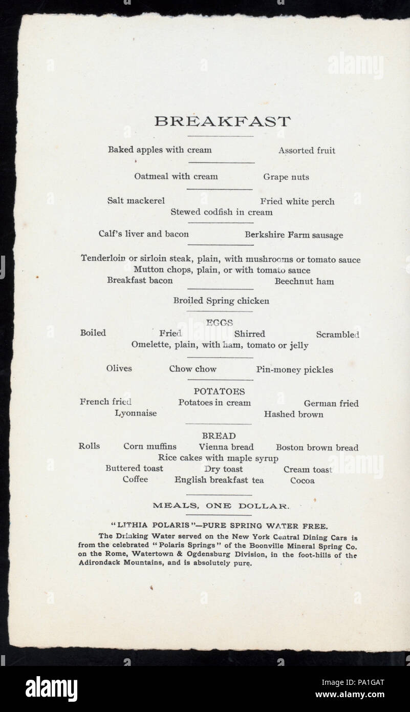 237 BREAKFAST (held by) NEW YORK CENTRAL & HUDSON RIVER R.R.. (at) EN ...