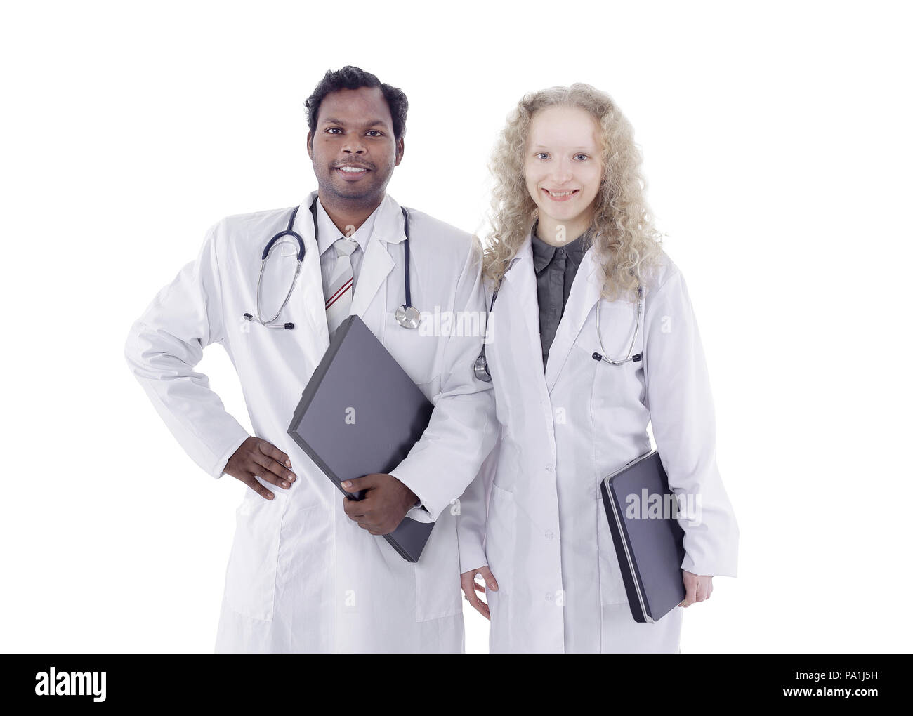 two doctors of the medical center with laptops Stock Photo - Alamy