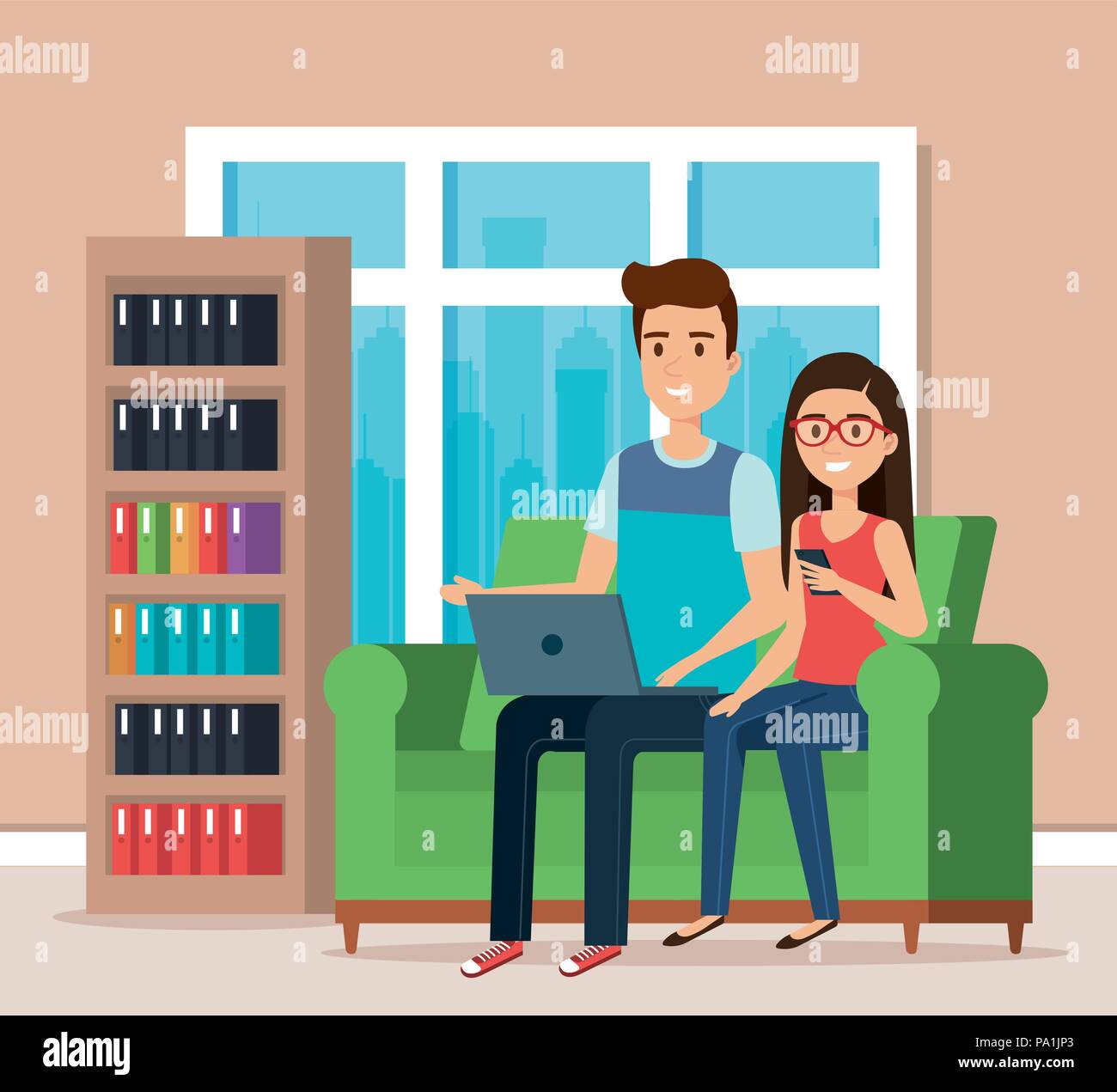 young people in the library scene vector illustration design Stock ...