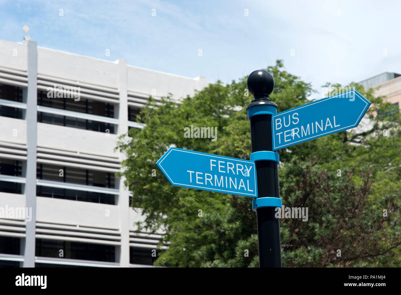 Directional signs to the ferry and bus terminals, on Front Street ...