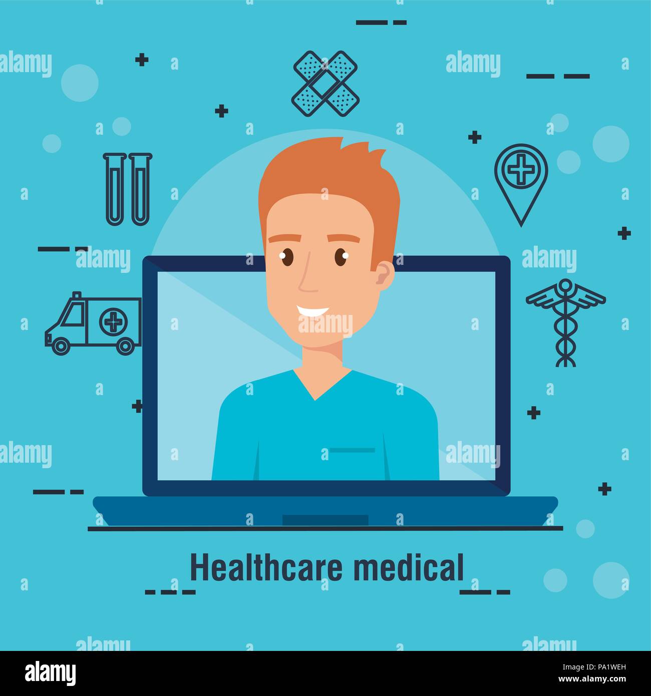 laptop with doctor character and telemedicine icons Stock Vector Image ...