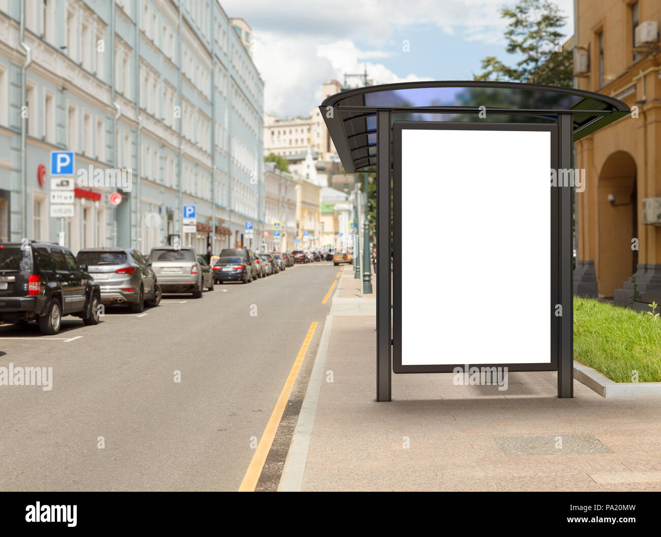 Blank light box mockup in bus stop Stock Photo - Alamy