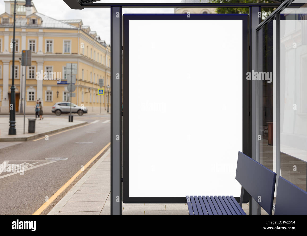 Blank billboard mockup inside bus stop Stock Photo - Alamy