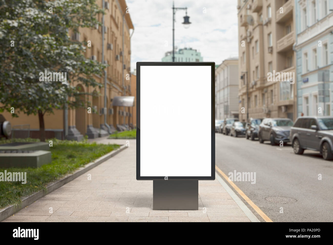 Blank vertical street billboard poster on city background Stock Photo ...