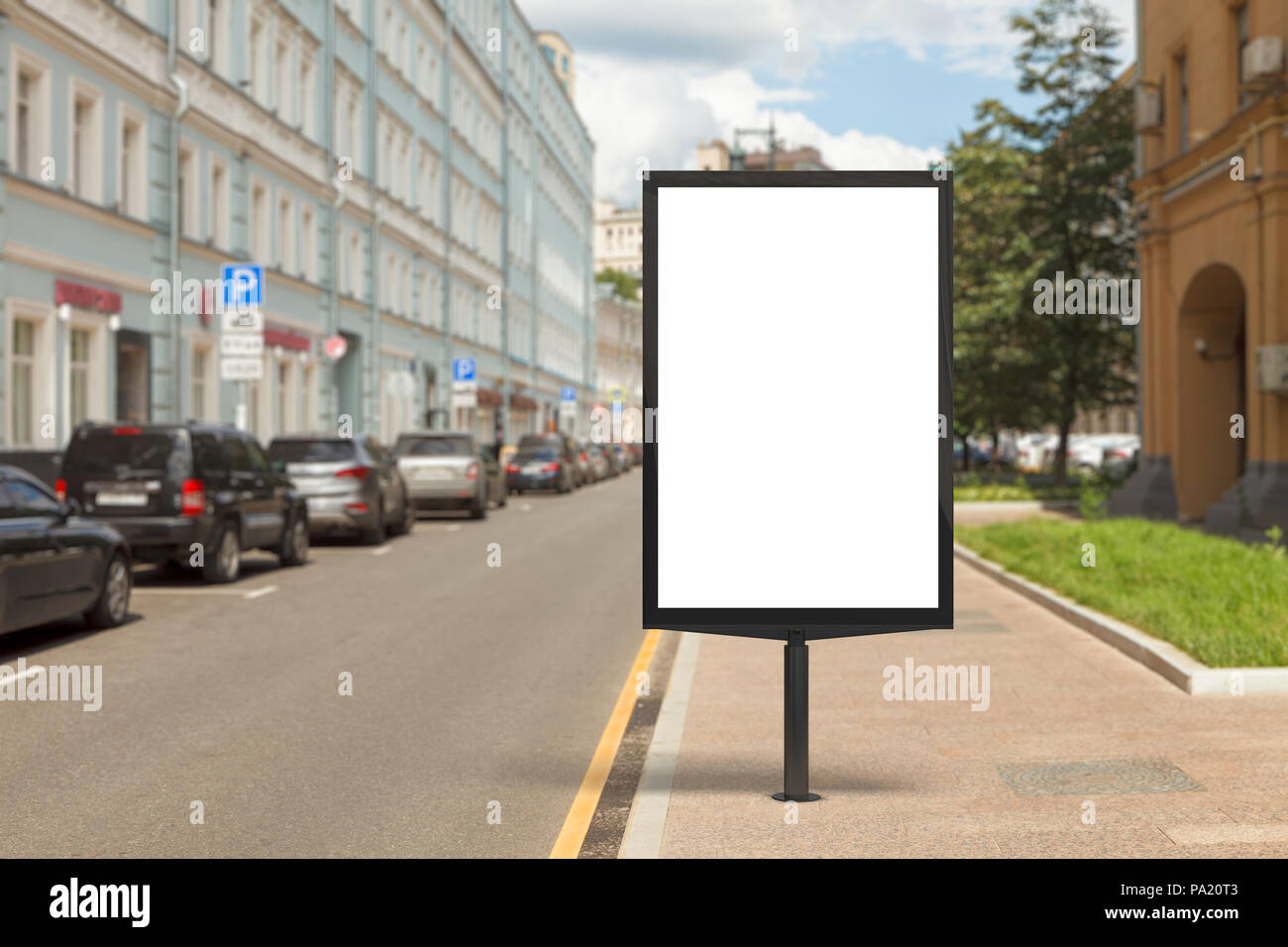 Blank vertical street billboard poster on city background Stock Photo ...