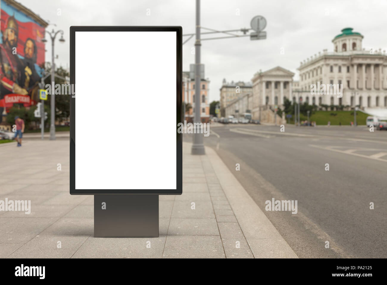 Blank vertical street billboard poster on city background Stock Photo ...
