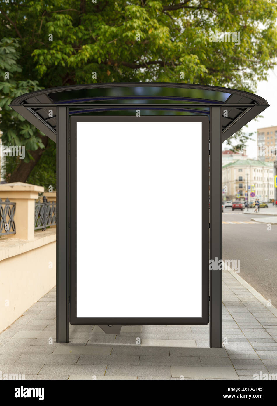 Blank billboard mockup in bus stop Stock Photo - Alamy