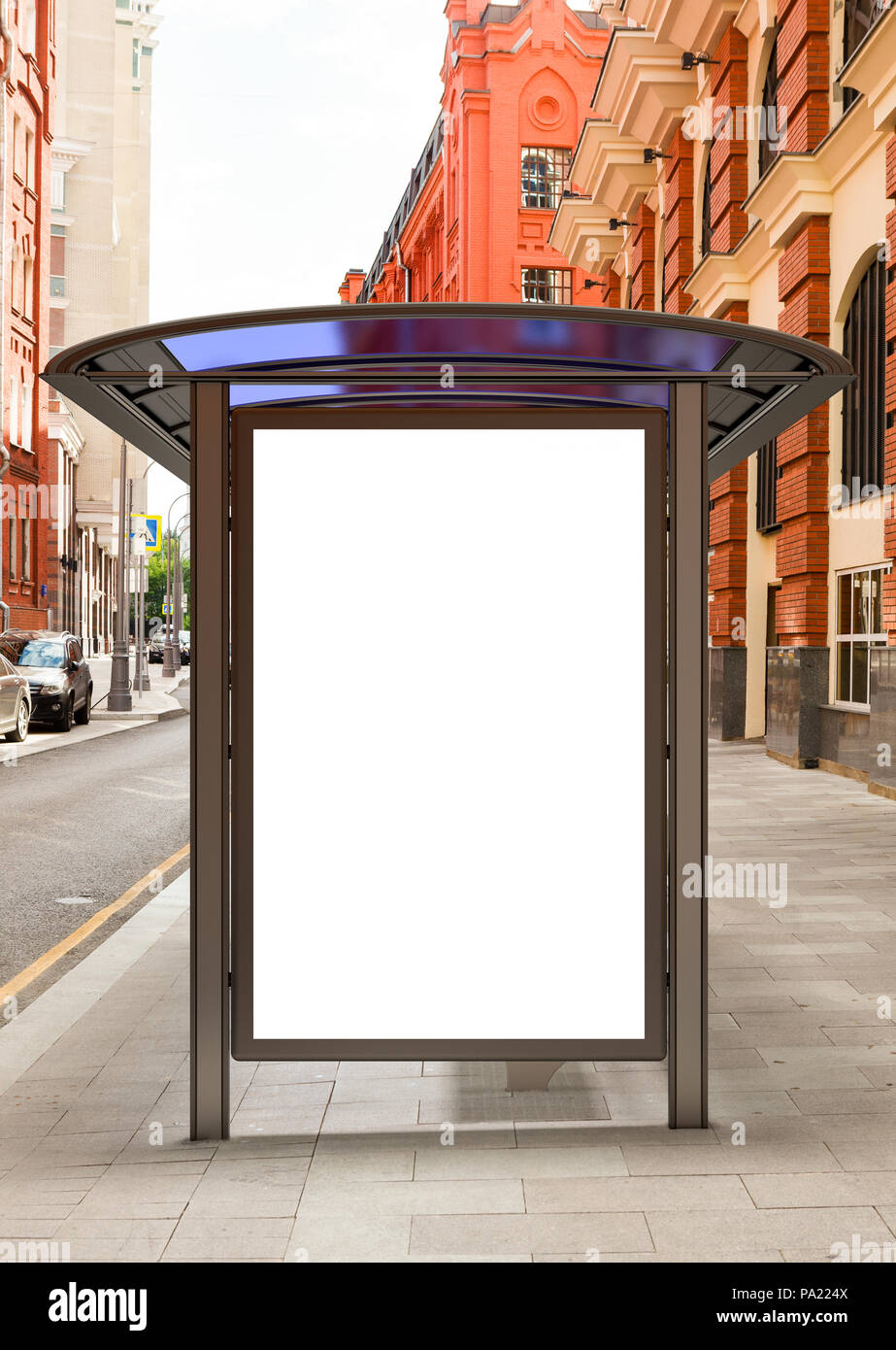 Blank poster mockup in bus stop Stock Photo - Alamy
