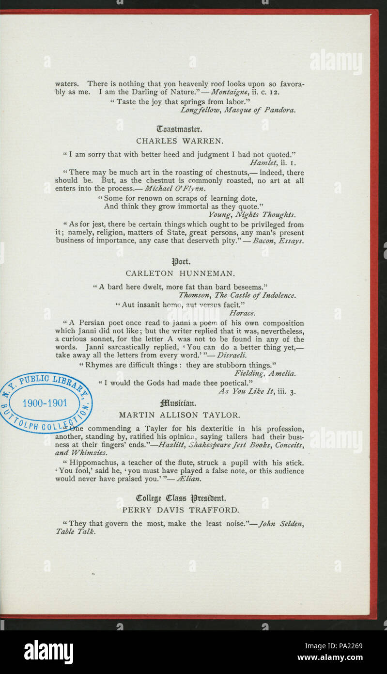 579 DINNER,FOURTH TRIENNIAL (held by) CLASS OF 1889 HARVARD (at) "HOTEL ...
