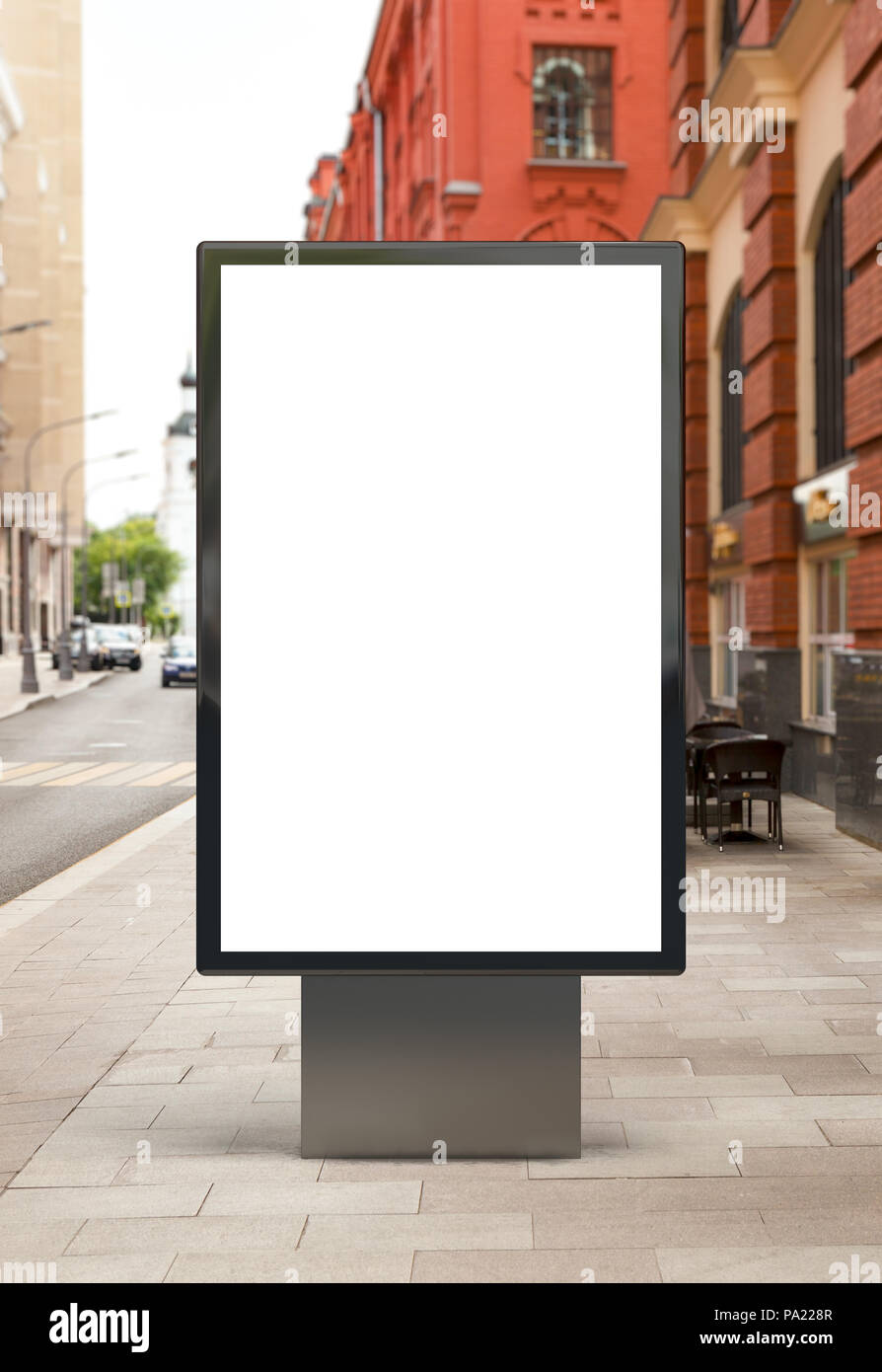 Blank vertical street billboard poster on city background Stock Photo ...