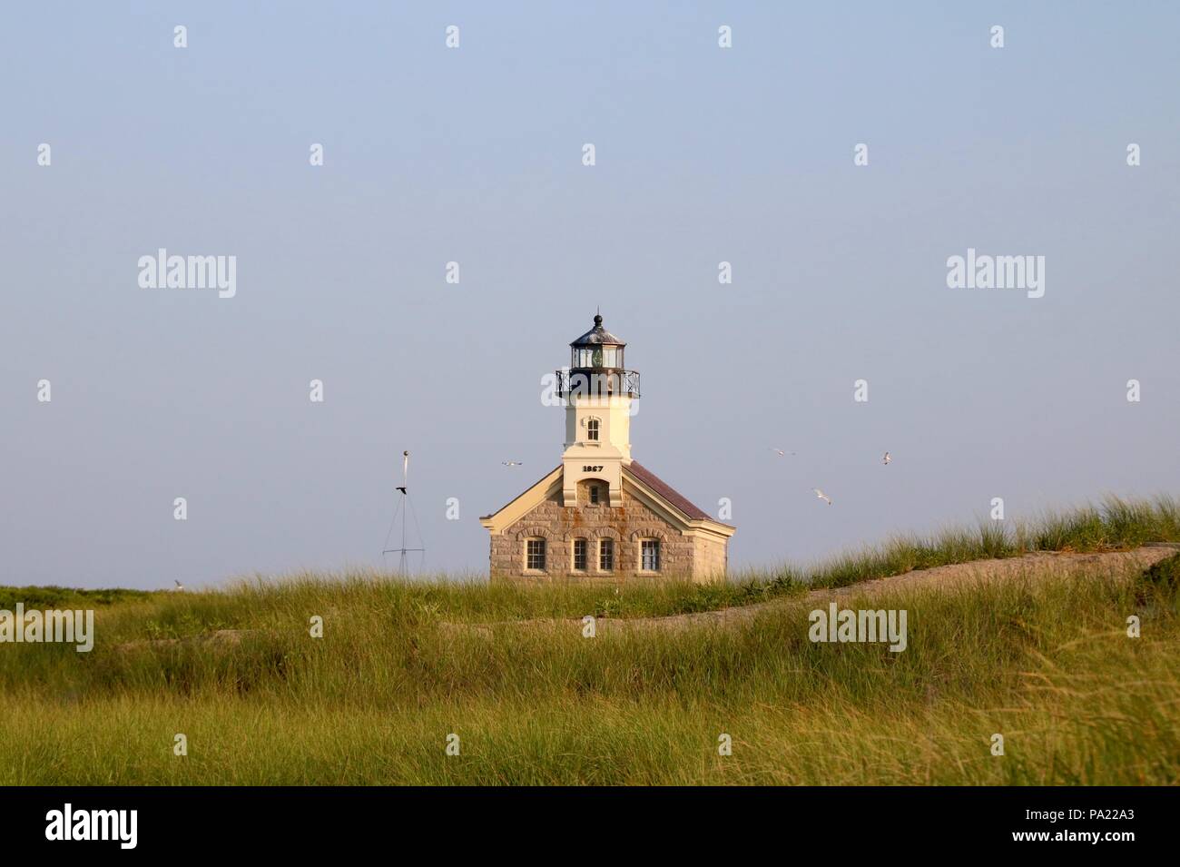 A view of the North Light on Block Islandsand dunes, Rhode Island ...