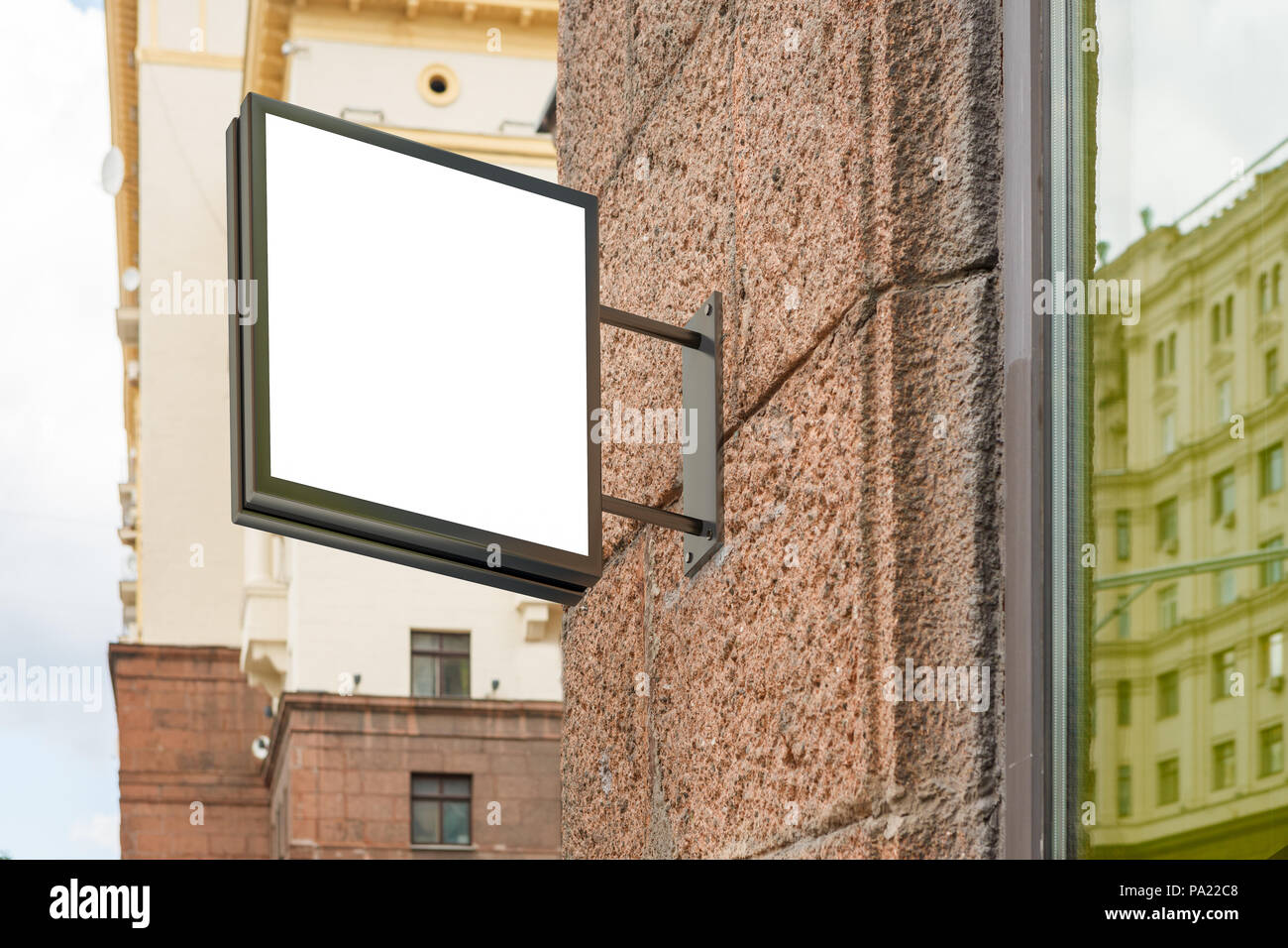 Blank square singboard on the granite wall Stock Photo - Alamy