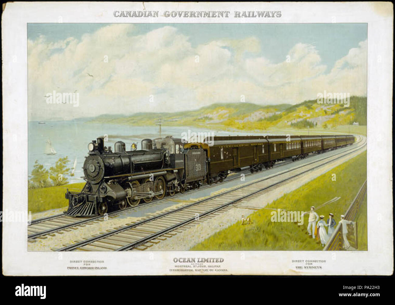 . English: View of the 'Ocean Limited' train, running under the ...