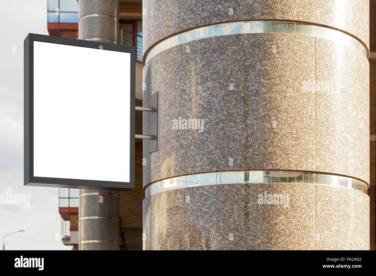 Blank vertical singboard on the granite column Stock Photo - Alamy