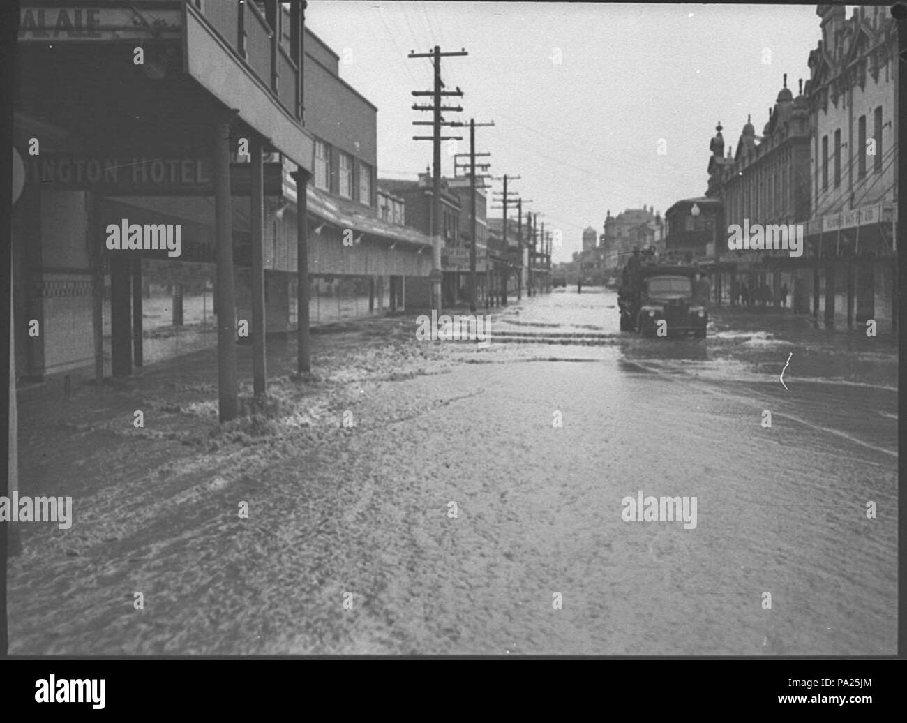 Buildings in street opposite Black and White Stock Photos & Images - Alamy