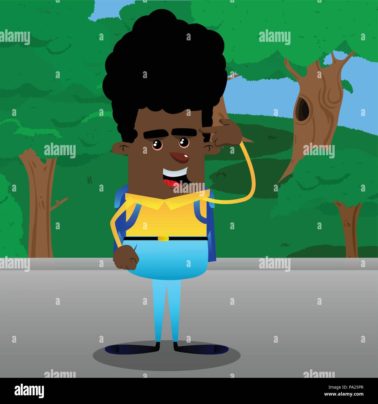 Schoolboy puting an imaginary gun to his head. Vector cartoon character ...