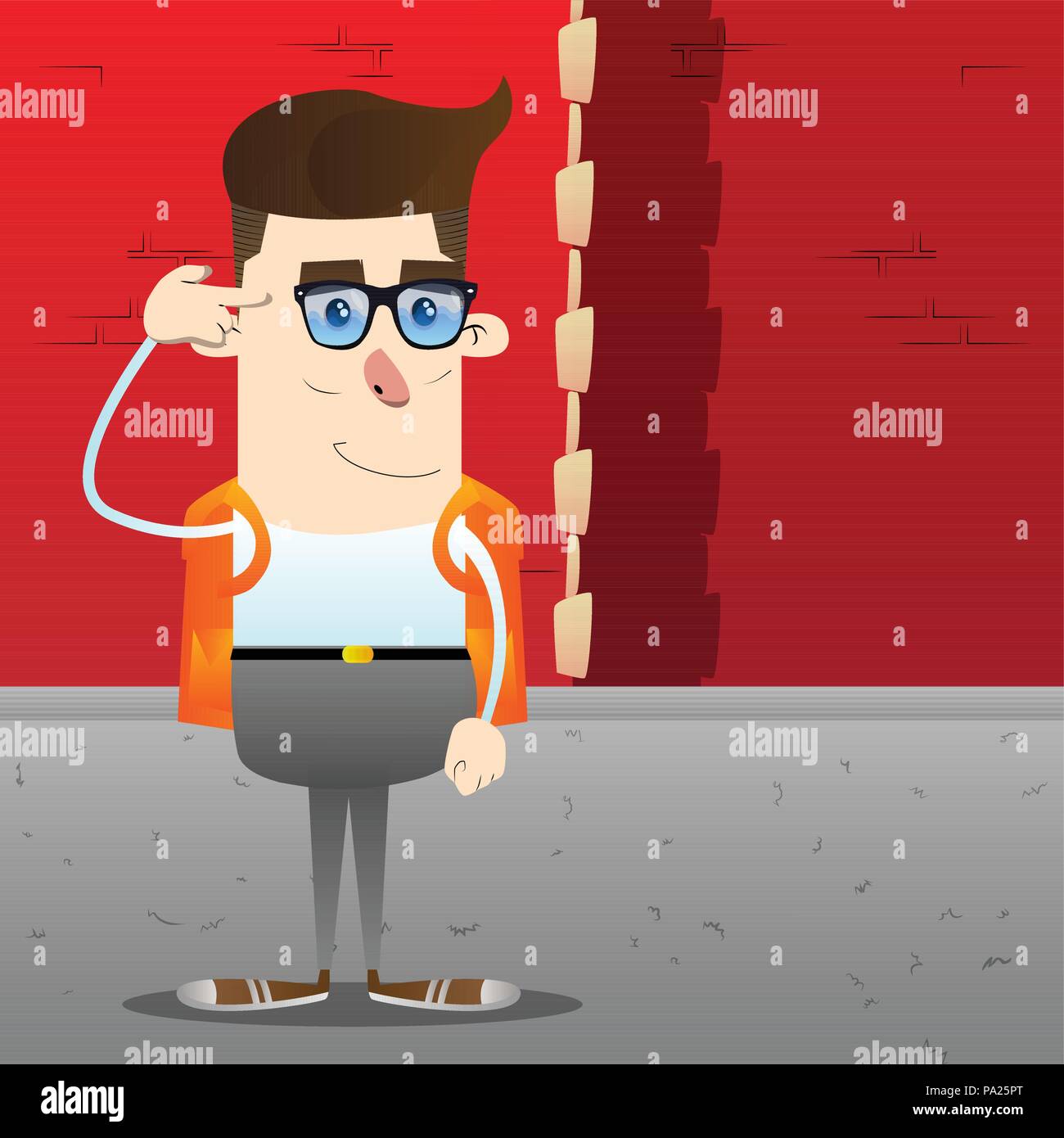 Schoolboy puting an imaginary gun to his head. Vector cartoon character ...